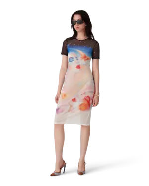 Casablanca Galactic Connection Mesh Short Sleeve Dress