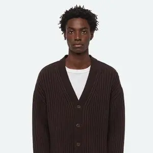 Helmut Lang Ribbed V-neck Cardigan - Dark Brown