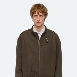 Helmut Lang Belted Wool Flannel Bomber Jacket