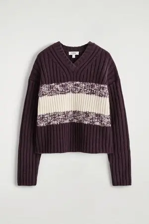 Cos Textured Merino Wool V-neck Sweater - Red