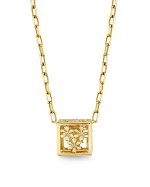 SYDNEY EVAN 14k Yellow Diamond Pave Flower Open Dice Pendant Necklace - Gold