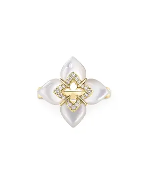 Roberto Coin 18k Yellow Venetian Princess Cabochon Mother Of Pearl & Diamond Flower Ring - Gold