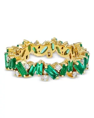 SUZANNE KALAN 18k Yellow Emerald And Diamond Eternity Band - Gold