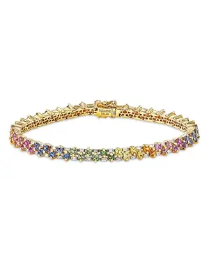 SUZANNE KALAN 18k Rainbow Sapphire And Diamond Tennis Bracelet - Yellow Gold