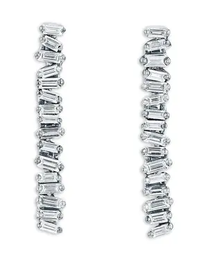 SUZANNE KALAN 18k White Gold Diamond Baguette Baby Tennis Earrings
