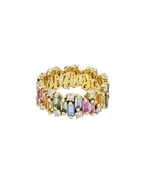 SUZANNE KALAN 18k Yellow Rainbow Sapphire And Diamond Eternity Band - Gold