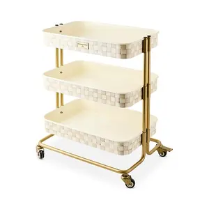 MACKENZIE-CHILDS Mocha Check 3 Tier Kitchen Cart - Multi