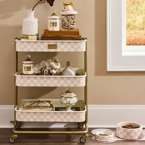 MACKENZIE-CHILDS Rosy Check 3 Tier Kitchen Cart
