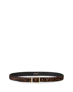 Sandro Animal Print Calf Hair Belt - Brown