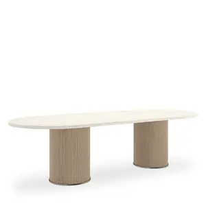 CARACOLE Rhythm Oval Stone Dining Table - Sun-drenched Oak/stone Top