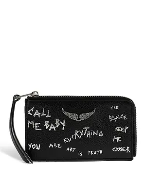 Zadig&Voltaire Zv Graffiti Leather Card Holder - Black