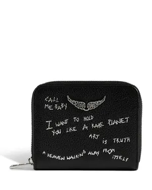 Zadig&Voltaire Mini Zv Graffiti Leather Zip Wallet - Black