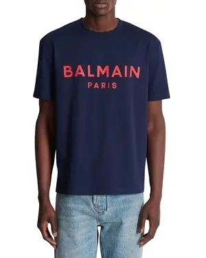 Balmain Logo Graphic Tee - Navy/red