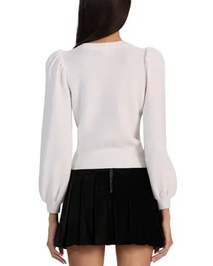 Alice + Olivia Doris Puff Sleeve Sweater - Soft White Black