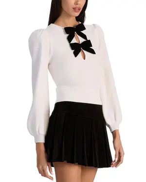 Alice + Olivia Doris Puff Sleeve Sweater - Soft White Black