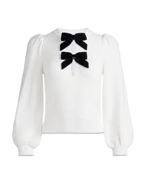 Alice + Olivia Doris Puff Sleeve Sweater - Soft White Black