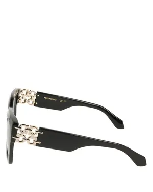 FERRAGAMO Gancini Chain Hinge Square Sunglasses 55mm - Black