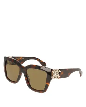FERRAGAMO Gancini Chain Hinge Square Sunglasses 55mm - Brown Tortoise
