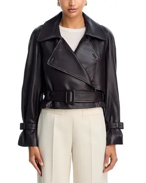 Nour Hammour Hatti Leather Crop Jacket - Rich Brown