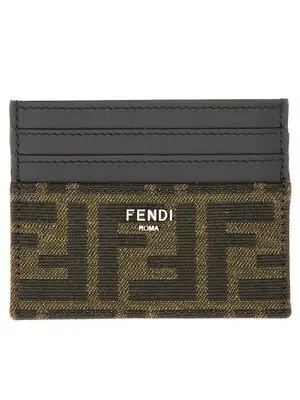 Fendi Leather Card Holder - Brown