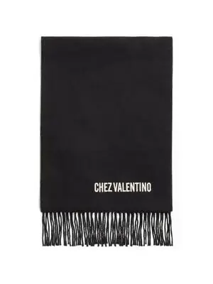 Valentino Garavani Wool Scarf With Chez Embroidery - Black