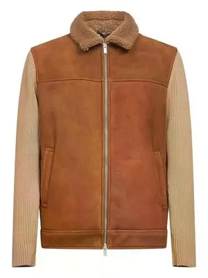 LARDINI Shearling-collar Knitted Jacket