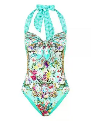 Camilla Floral-pattern One-piece Swimsuit - Blue