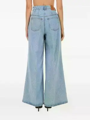 Nina Ricci Pleated Wide Leg Denim Trousers - Blue