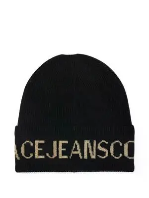 Versace Intarsia-knit Logo Beanie - Black