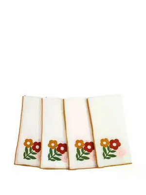 MISETTE Floral-embroidered Napkins - White