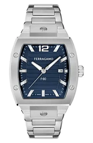 FERRAGAMO F-80 Tonneau Bracelet Watch - Ip Stainless Steel/blue