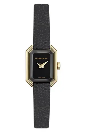 FERRAGAMO Crystal Petite Leather Strap Watch - Ip Yellow Gold