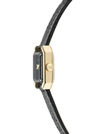 FERRAGAMO Crystal Petite Leather Strap Watch - Ip Yellow Gold