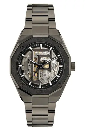 FERRAGAMO Edge Skeleton Automatic Bracelet Watch - Ip Gunmetal