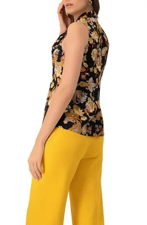 IVONNE Printed V-neck Sleeveless Blouse With Neck Ties