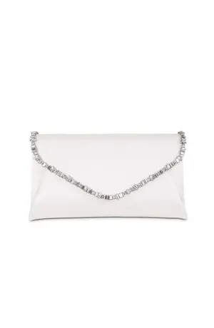 Badgley Mischka Mika Mix Crystal Neckline Envelope Clutch - White