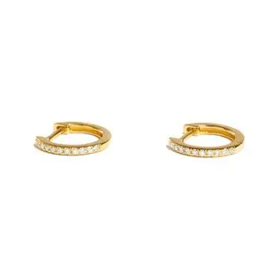 ZARUX Diamond Pavé Huggie Hoop Earrings - Yellow Gold