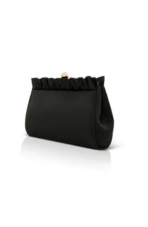 Badgley Mischka Olivia Satin Ruffle Pouch Clutch