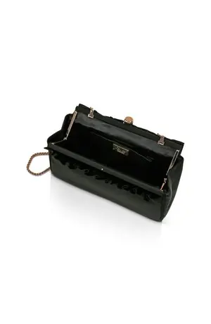 Badgley Mischka Olivia Satin Ruffle Pouch Clutch