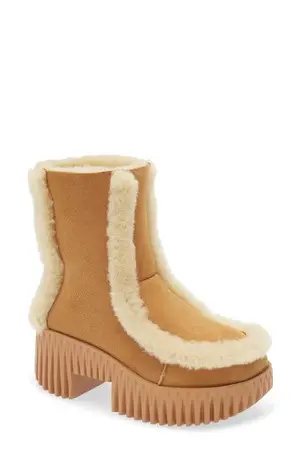 4CCCCEES Plia Fero Genuine Shearling Platform Bootie - Camel