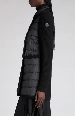 Moncler Double-breasted Knit And Quilted Down Cardigan