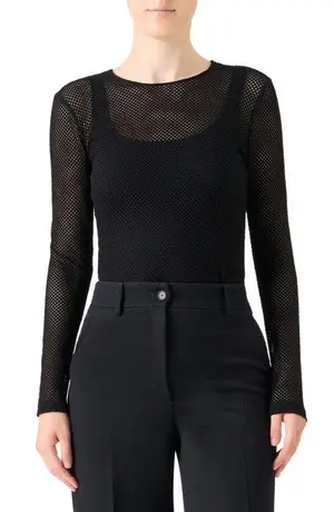 Akris Long Sleeve Sheer Fishnet Top
