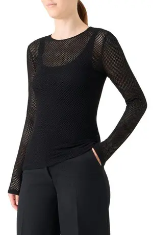 Akris Long Sleeve Sheer Fishnet Top