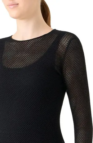 Akris Long Sleeve Sheer Fishnet Top