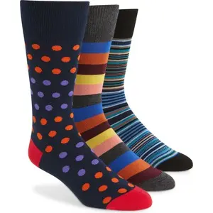 Paul Smith Assorted 3-Pack Cotton Blend Dress Socks Black Multi