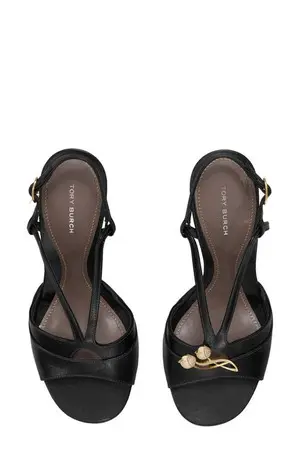 Tory Burch Twisted Heel T-strap Sandals - Black