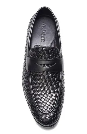 A. VEER Cairo Woven Loafer - Black Leather