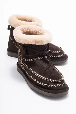 FOREVER & ALWAYS SHOES Jorel Leather Fur Lined Ankle Boot - Brown Suede Leather