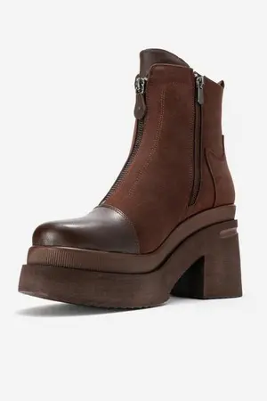 PROLOGUE SHOES Ardenne Platform Zip Up Boots - Brown Suede Faux Leather