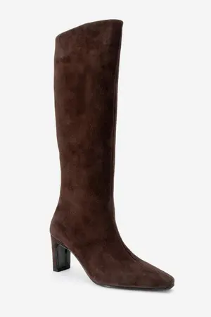 FOREVER & ALWAYS SHOES Velencia Leather Knee High Boots - Brown Suede Leather